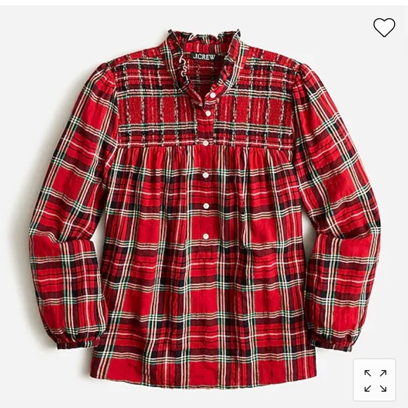 J. Crew | Tops | J Crew Ruffleneck Cotton Flannel Popover In Good Tidings Plaid | Poshmark